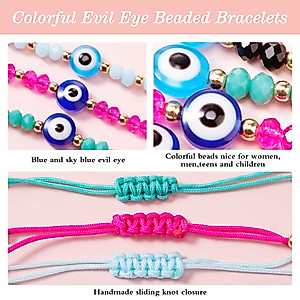 Hicarer 24 Pieces Colorful Evil Eye Beaded Bracelets Handmade Braided Rope Bracelets Adjustable Good Luck Amulet Bangle for Women Men(Blue, Dark Blue)