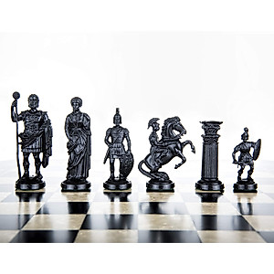 Plastic Chess Pieces RomanLegion 3 3/4", 9,6 cm Black & Gold - Weighted, Felted