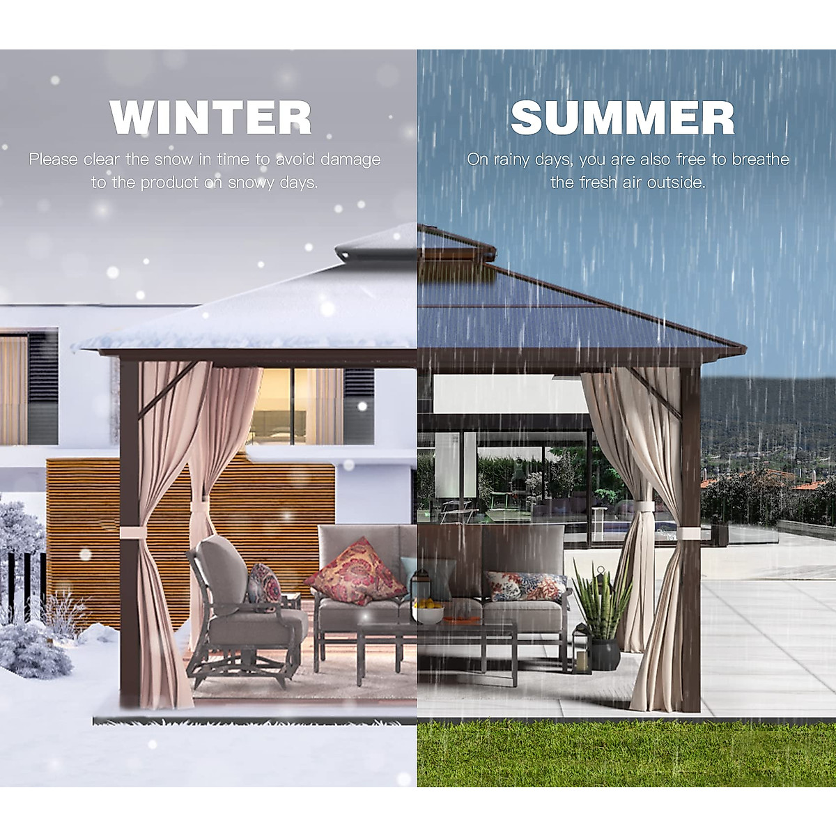 YOLENY 12'x12' Hardtop Gazebo, Outdoor Polycarbonate Double Roof Canopy, Aluminum Frame Permanent Pavilion with Curtains and Netting, Sunshade for Garden, Patio, Lawns