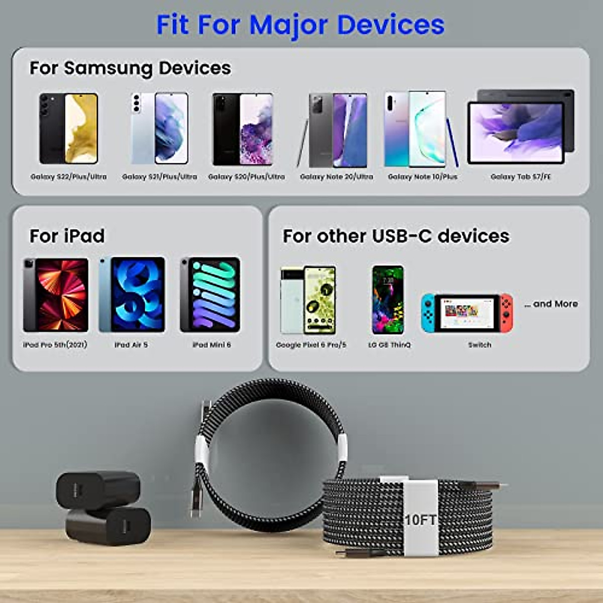 S23 S22 S21 Super Fast Charger Type C, EASDMN 25W PD/PPS USB C Fast Wall Charger Block & 10FT Super Long Fast Charging Cable for Samsung Galaxy S23/S22/S22 Ultra/S22+/S21/Plus/S20/Note 20/Z Fold 3/A53