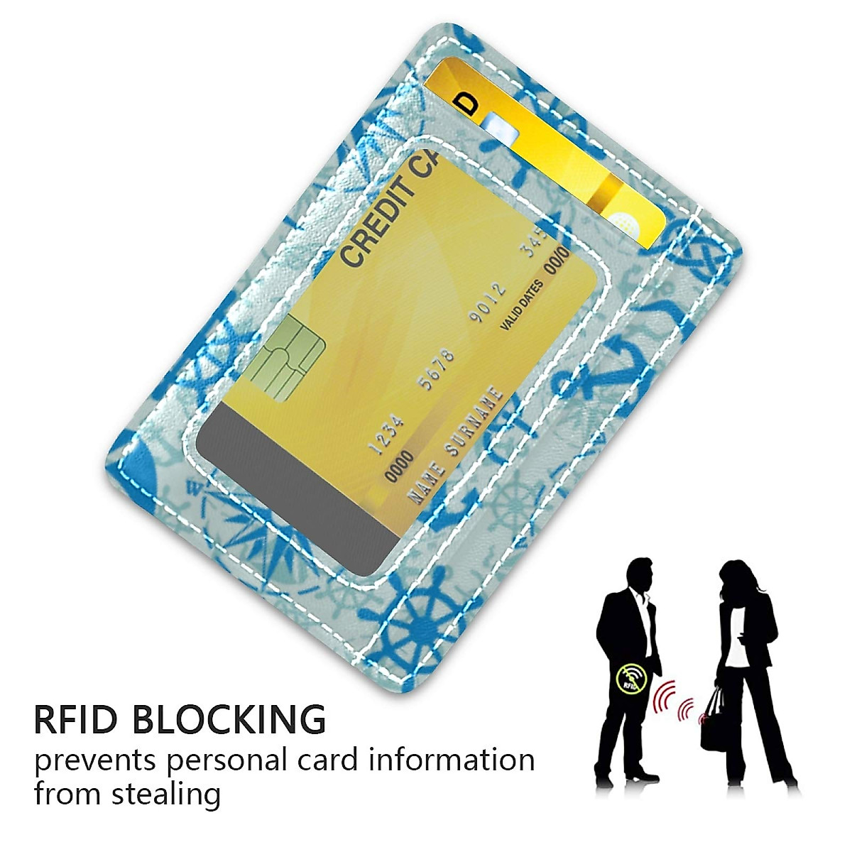 Linomo Thin leather Card Holder and Money Clip Nautical Anchor Compass Wallet RFID Blocking for Men & Women