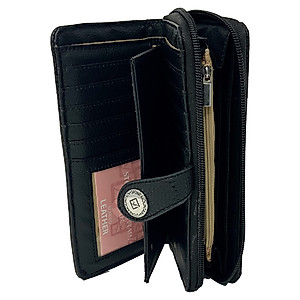 Stone Mountain Women's Leather Ludlow Clutch Wallet with Checkbook Cover Black