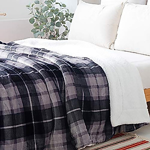 SOCHOW Sherpa Plaid Fleece Throw Blanket, Double-Sided Super Soft Luxurious Bedding Blanket 60 x 80 inches, Grey