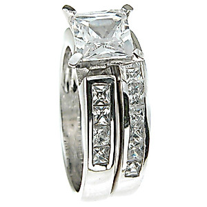 LaRaso & Co Princess Cut Wedding Band Engagement Ring Set in 925 Sterling Silver Size 7