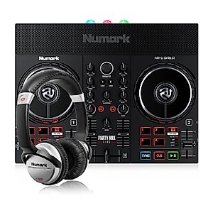 Numark Party Mix Live + HF125 - DJ Controller/Adults & Kids DJ Set with DJ Lights, DJ Speakers, DJ Mixer and Portable DJ Headphones