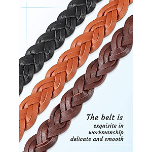 SATINIOR 3 Pcs Women's Braided Leather Belt Skinny Woven Braided Belt O Ring Buckle Leather Belt for Dress Jean Skirt Pant (Black, Brown, Light Brown)