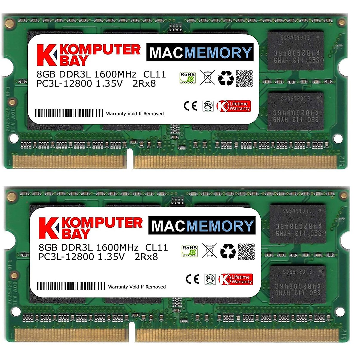 Komputerbay MACMEMORY 16GB (2x8GB) DDR3 / DDR3L 1600MHz SODIMM PC3L-12800 2Rx8 Dual Rank 1.35V CL11 204-Pin Non-ECC Unbuffered Notebook Laptop RAM Memory Upgrade Kit