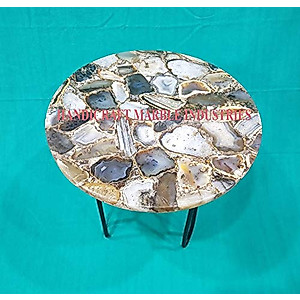 12" Inch Round Brown Grey Agate Coffee Table with Hair Pin Style Metal Base, Agate Table, Stone Coffee Table, Agate Table Top, Agate Round Coffee Table, Agate Side Table Home Decor