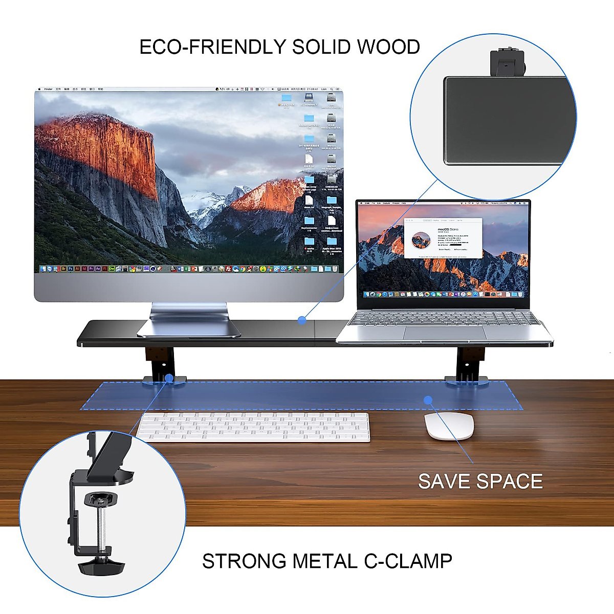 suptek Clamp-on 32 Inch Dual Monitor Desk Mount Riser Shelf Computer Stands for 2 Monitor,Laptop,Printer, Notebook,32.2” x 7.8” x 5.7”