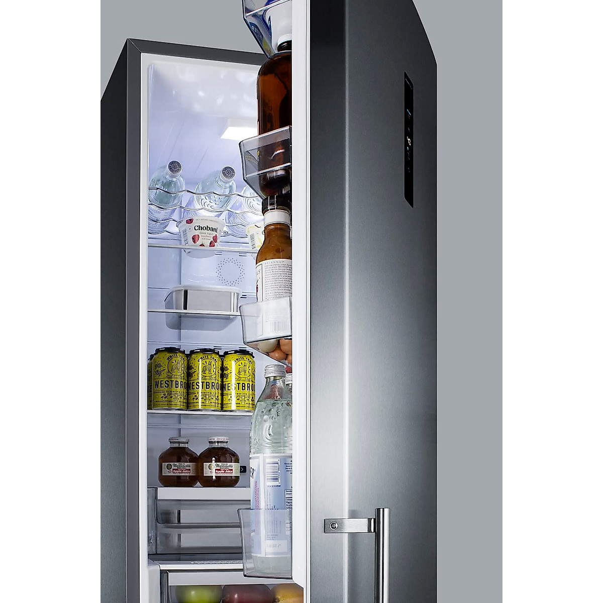 Summit Appliance FFBF181ES2IM 24" Wide Bottom Freezer Refrigerator With Icemaker, 11.7 cu.ft Capacity, Open Door Alarm, Stainless Steel Doors, LED Visual Alarms, No-frost Operation, Multi-Flow Fan