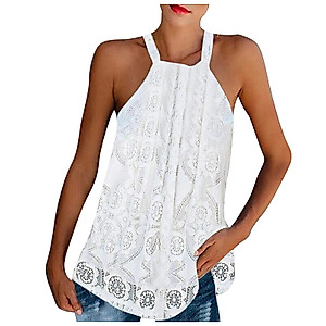 Padaleks Women's Colorblock O Neck Strappy Camisole Tank Tops Cold Shoulder Loose Casual Sleeveless Shirts Blouses