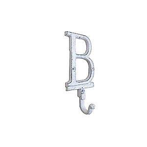 Hampton Nautical Whitewashed Cast Iron Letter B Alphabet Wall Hook 6" - Door Decor - Decorative