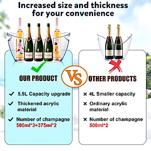 Ice Bucket 2 PCS,Acrylic Ice Buckets for Parties, Mimosa Bar Supplies Beverage Tub and Scoops for Champagne Beer Sparkling Wine Cocktails（5.5L）Extra Large Model (Clear)