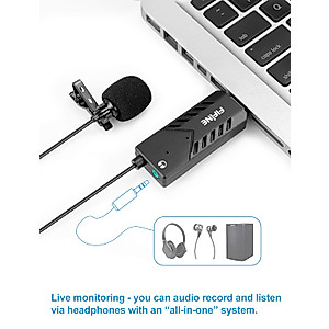 Fifine USB Lavalier Lapel Microphone, Clip-on Cardioid Condenser Computer Mic Plug and Play USB Microphone with Sound Card for PC and Mac-K053