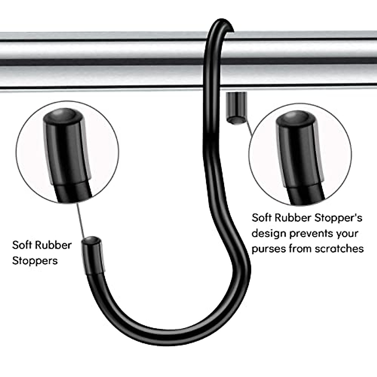 Purse Hanger for Closet - 10 Pack Closet Hooks for Bags - Unique Twisted Design Closet Rod Hooks Saves Space, Large Size Purse Hooks for Hanging Handbags, Belts, Scarves, Hats, Clothes - Black