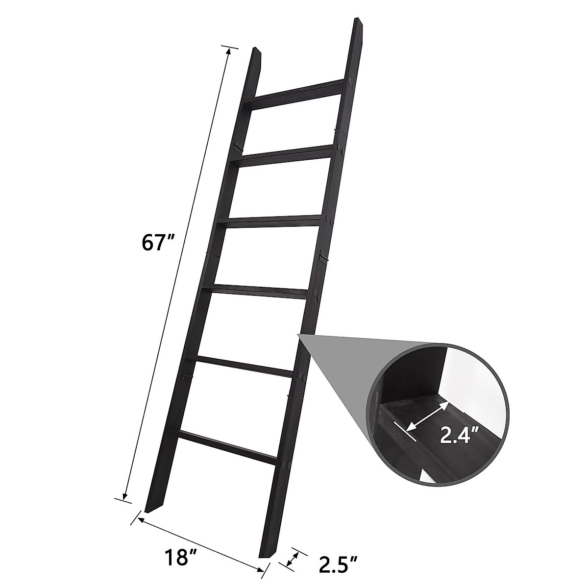 HYBDAMAI Blanket Ladder, 6-Tier Wooden Quilt Stand, Decorative Ladder Shelf, Leaning Shelf, Wall Leaning Blanket Ladder Towel Storage Rack for Living Room (Black)