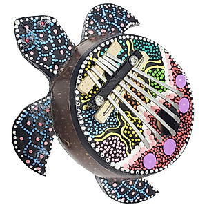 Turtle Kalimba Coconut Shell Body Amplify Sound Steel Tines Resonant Sound Amazing Clear Musical Notes - Soothing Tones Can Be Played for Meditative Calm and Relaxation Unique Coastal Décor (Dot Art)