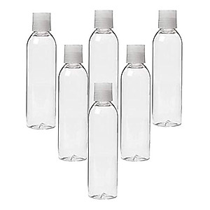 6 Oz Clear Dispensing Bottles with Natural Flip Up Disc Caps, 180ml EMPTY Plastic SQUEEZE BOTTLE for Gel, Lotion, Shampoo by Grand Parfums (Pack of 3)