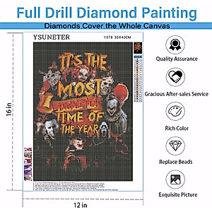 YSUNETER Halloween Diamond Art Painting Kits for Adults ， Full Drill Diamond Dots Paintings for Beginners, Round 5D Paint with Diamonds Pictures Gem Art Painting Kits DIY Adult Crafts Kits 12x16inch