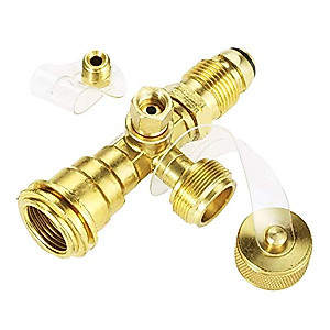 Aupoko 4 Port Propane Tee Adapter, Propane Cylinder Brass Tee Adapter Fitting for Motorhomes Tank RV Camping