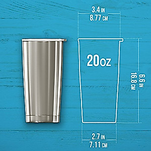 BluePeak Double Wall Vacuum Stainless Steel Insulated Tumblers Set, 2-Pack - Includes 2 Sipping Lids, 2 Spill-Proof Sliding Lids, 2 Straws, 1 Cleaning Brush & Gift Box (20 oz, Silver)