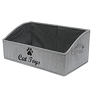 Geyecete Large cat Toy Box Storage Box - Foldable Cotton and Linen Trapezoid Organizer Boxes with Handle, Collapsible Basket for cat Toys-CAT-Striped Gray