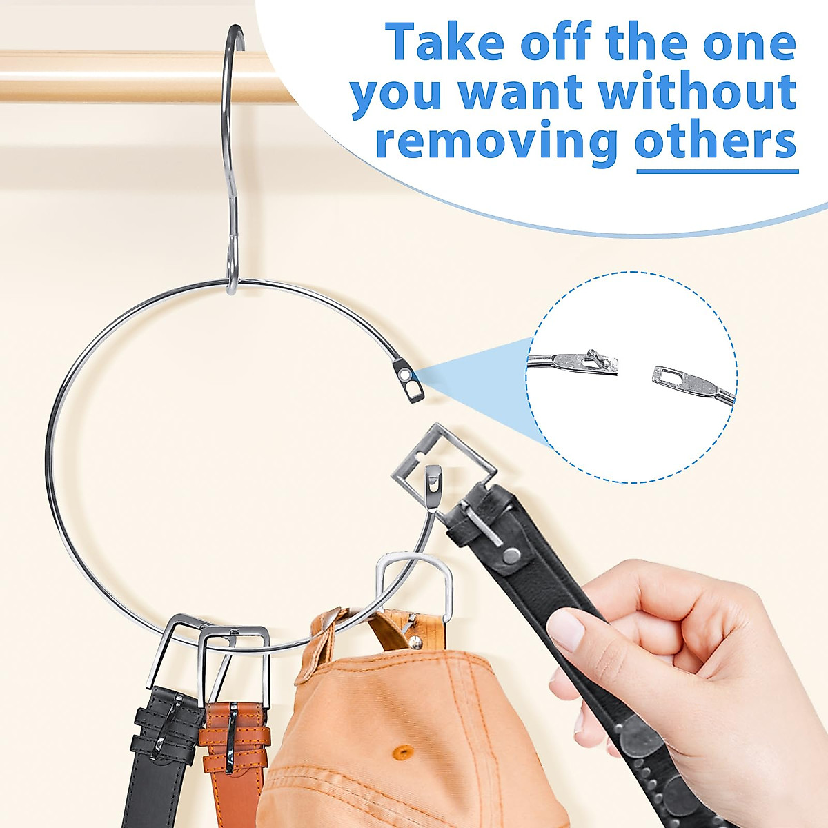 2 Pack Belt Organizer for Closet, Closet Hanger Organizer, Chrome Ring Hanger for Belts Ties Scarves and Accessory Storage