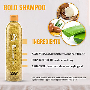 GK HAIR Global Keratin Gold Shampoo (8.5 Fl Oz/250ml) Hair Moisturizing Shine and Protection With Argan Oil, Shea Butter, Natural Oils All Hair Types