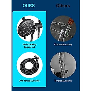 Cobbe Shower Head with handheld, High Pressure Shower Faucet Set with Hose Adjustable Bracket Rubber Washers, Dual 2 In 1 Shower System matte black(Valve Include)
