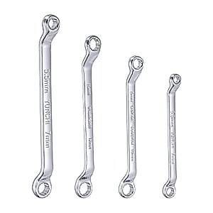 uxcell 45-Degree Offset Box End Wrench Set, 5.5-14mm Metric CR-V Steel with Rolling Pouch, 4-Piece