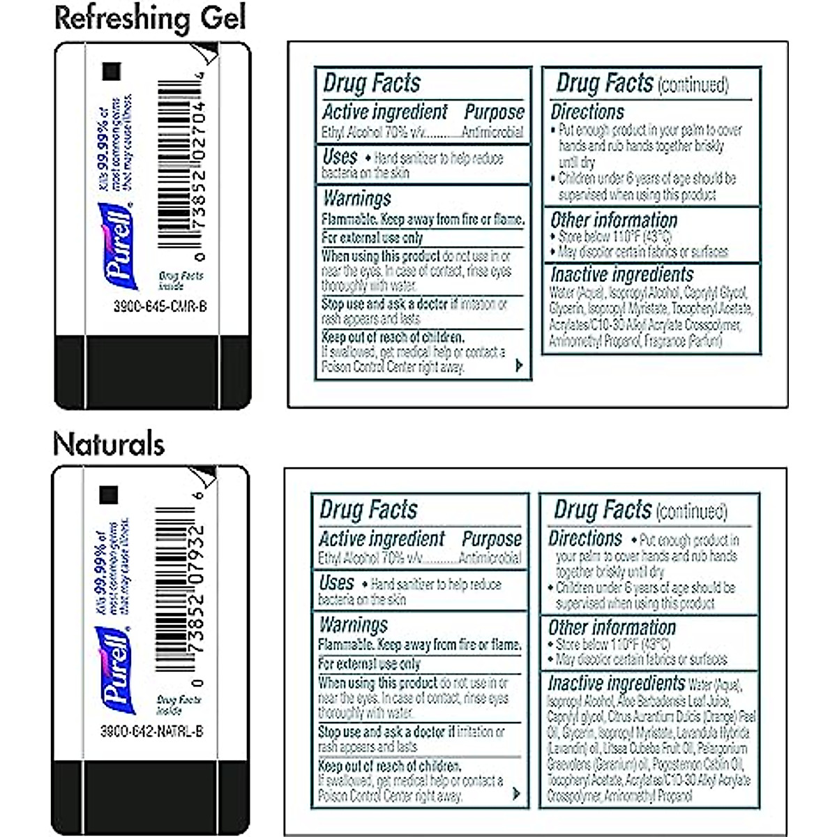 Purell Advanced Hand Sanitizer Variety Pack, Naturals and Refreshing Gel, 1 Fl Oz Travel Size Flip-Cap Bottle with Jelly Wrap Carrier (Pack of 8), 3900-09-ECSC