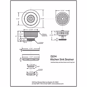 Westbrass D214-12 3-1/2" Post Style Large Kitchen Sink Basket Strainer, 1-Pack, Oil Rubbed Bronze