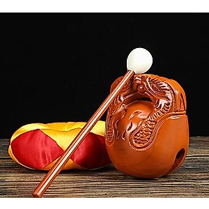 temple block, wooden clapper, wooden fish-a percussion instrument Buddhist Camphorwood Wooden Fish Temple Block Zen Drum with Mat