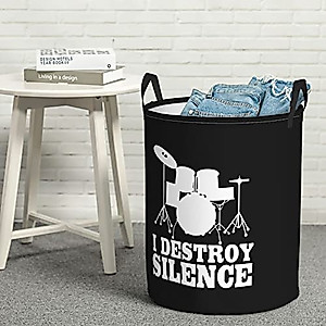 I Destroy Silence Drums Torage Basket Large Round Laundry Basket With Handles, For Clothes Storage Bathroom Laundry