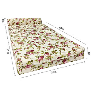 D&D Futon Furniture Red Rose White Sleeper Chair Folding Bed 70 x 32 x 6, Studio Guest Foldable Chair Beds, Couch, High Density Foam 1.8 Pounds