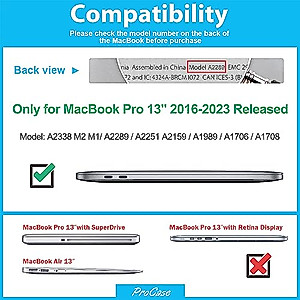 Procase MacBook Pro 13 Case 2019 2018 2017 2016 Release A2159 A1989 A1706 A1708, Hard Case Shell Cover and Keyboard Skin Cover for Apple MacBook Pro 13 Inch with/Without Touch Bar and Touch ID –Black (PC-08360224)