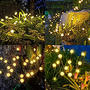 Solar Garden Lights - 4 Pack 10 LED Solar Powered Firefly Lights Solar Outdoor Waterproof New Upgraded Swaying Outdoor Garden Lights for Landscape Pathway Patio Yard Walkway Decorations | Warm White