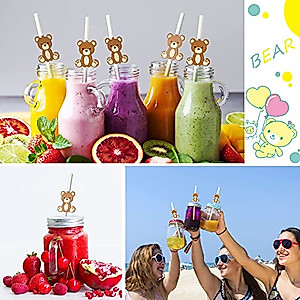 Skyley 100 Pcs Bear Paper Straws Little Cutie Straws Snowflake Disposable Drinking Paper Straws for Little Cutie Baby Shower White Brown