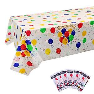 Grandipity New Happy Birthday 6 Pack Premium Disposable Plastic Picnic Tablecloth 54 Inch. x 108 Inch. Decorative Rectangle Table Cover
