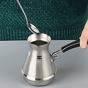Turkish Coffee Pot Stainless Steel Milk and Coffee Warmer Chocolate and Butter Melting Pot with Heat Resistant Handle (L (21oz))