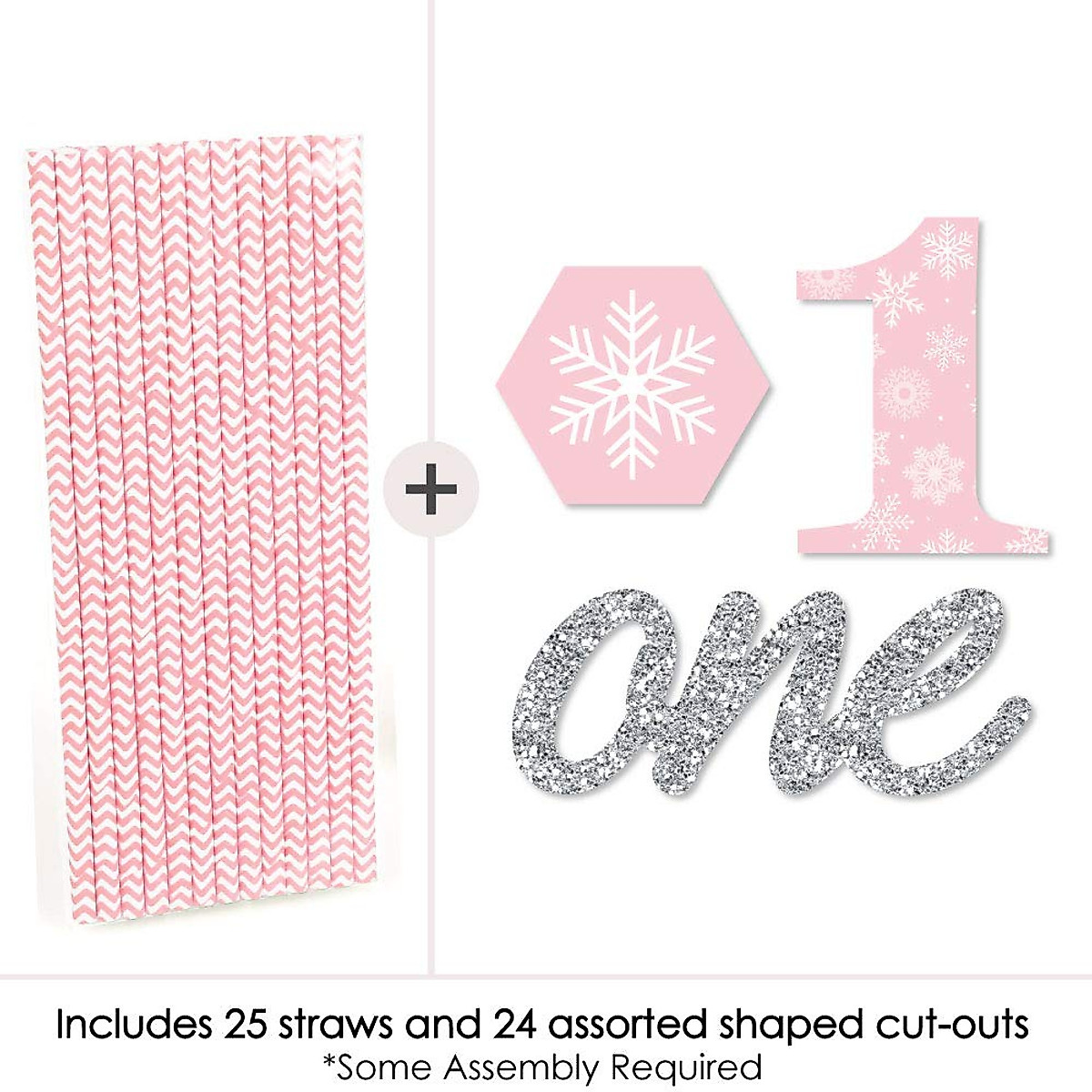Big Dot of Happiness Pink Onederland - Paper Straw Decor - Holiday Snowflake Winter Wonderland Birthday Party Striped Decorative Straws - Set of 24