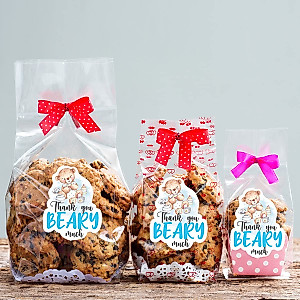 Cute Thank You Beary Much Blue Bear Boy Thank You Stickers Labels,Bear Lover Party Sticker for Boy Birthday Party Favor Label Decorations(10 in,80 Labels)