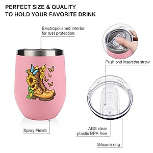Boots Butterfly Sunflower Flowers Insulated Tumbler with Lid Stainless Steel Coffee Mug Cute Wine Tea Water Cup Pink-style