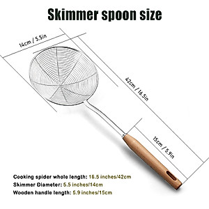 Spider Strainer, Cooking Spider, 5.5 Inch Spider Strainer Skimmer, Strainer with Wood Handle, Fryer Scoop Strainers for Kitchen Pasta Strainer Slotted Spoon Wire Strainer Ladle for Cooking