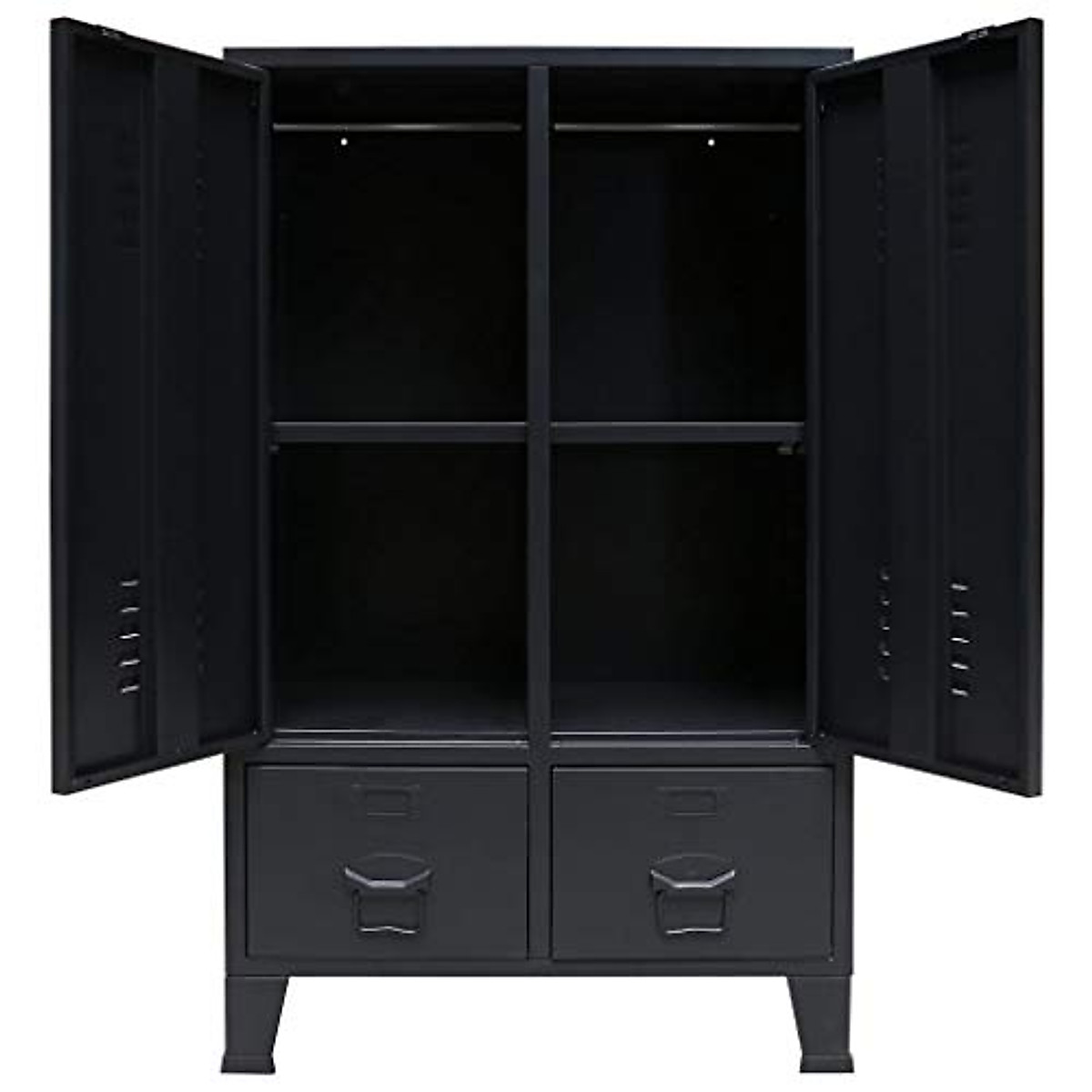 Festnight 42 Inch Tall Wardrobe with Hanging Bars Adjustable Shelves and Storage Drawers Industrial Style Home Office Cabinet Metal Multifuctional File Cabinet Organizer Furniture Black