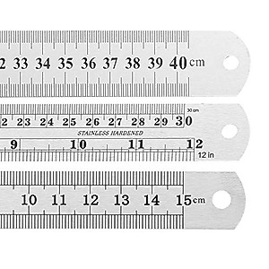 uxcell Straight Ruler 150mm 6 Inch 300mm 12 Inch 400mm 16 Inch Metric Stainless Steel Measuring Ruler Tool with Hanging Hole Inch & Centimeters Precision Drawing Ruler 1 Set