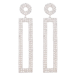 BaubleStar Rhinestone Long Drop Earrings Silver Cubic Zirconia Sparkly Statement Rectangle Dangle Geometric Earring Wedding Jewelry for Women