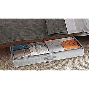 InterDesign 05343EU Aldo Fabric Under Bed Dual Compartment Shoe Organizer Box for Bedroom Storage 36" x 21" x 5" Gray