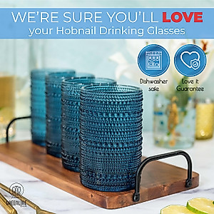 Greenline Goods Hobnail Drinking Glasses - Blue 12 oz Thick Modern Kitchen Glassware Set - Unique Vintage Bubble Cocktails Or Modern Bar - Set of 4 - Old Fashioned Beverage Glasses For Tabletop