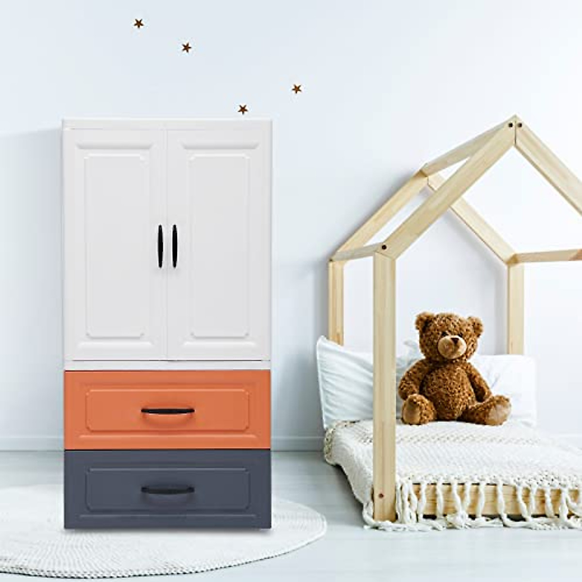 Gdrasuya10 Plastic Drawers Dresser with 2 Drawers and 1 Large Cabinet, 22.4" L x 15.7" D x 43.3" H Plastic Tower Closet Organizer with Wheels Suitable for Apartments Condos and Dorm Rooms